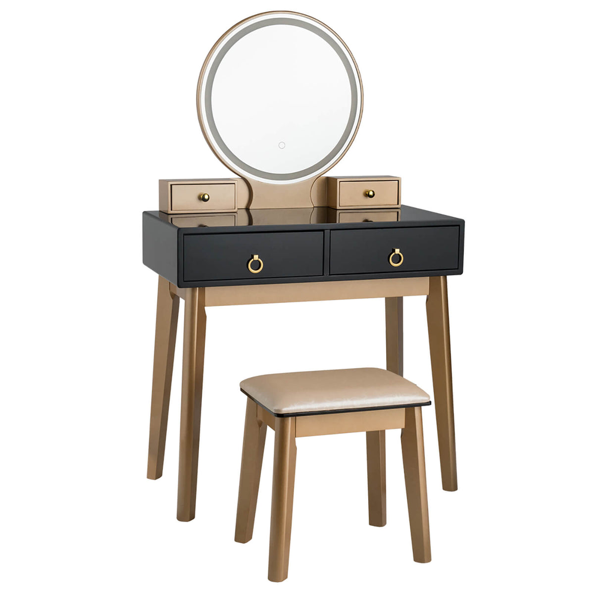 Modern Dressing Table with LED Mirror and Cushioned Stool-Black ...